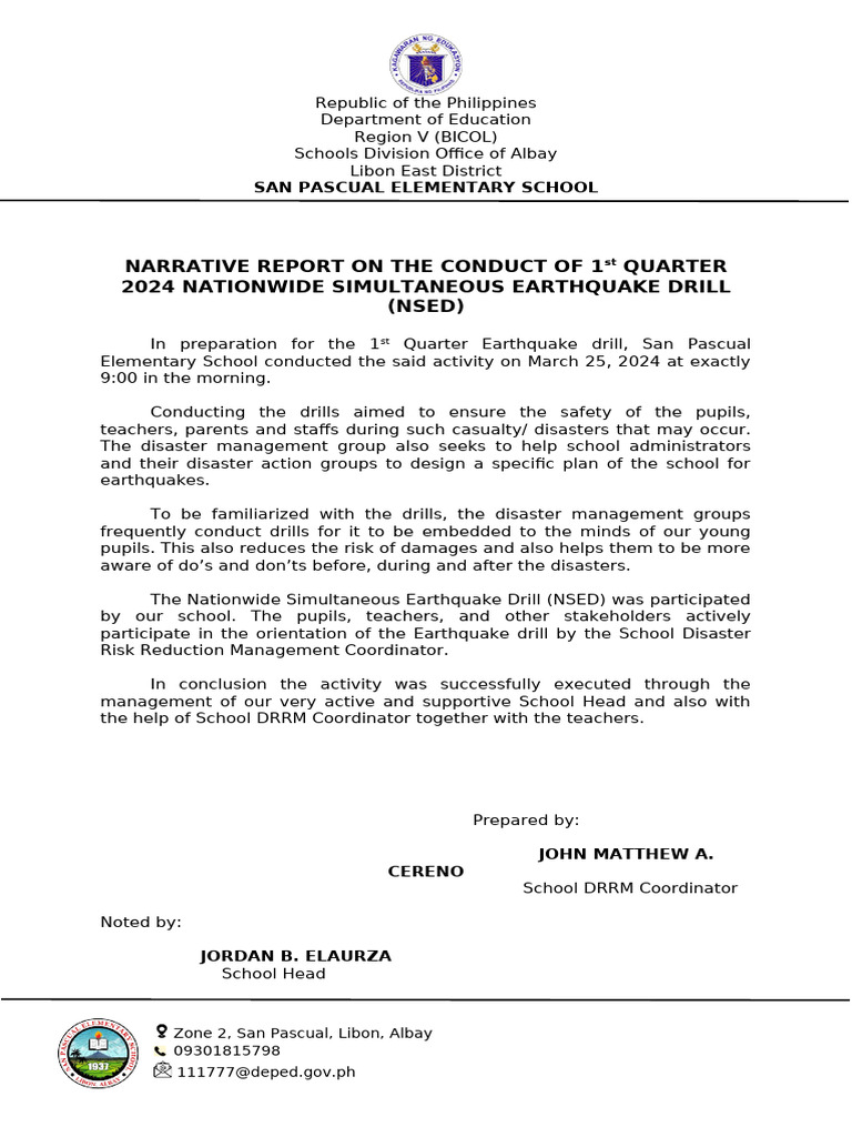 1st Narrative Report DRRM 2024 | PDF