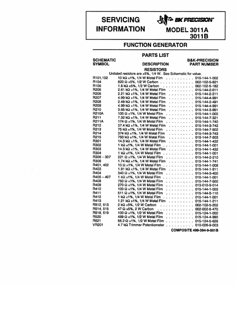 BK Precision 3011b Parts Schematic | PDF