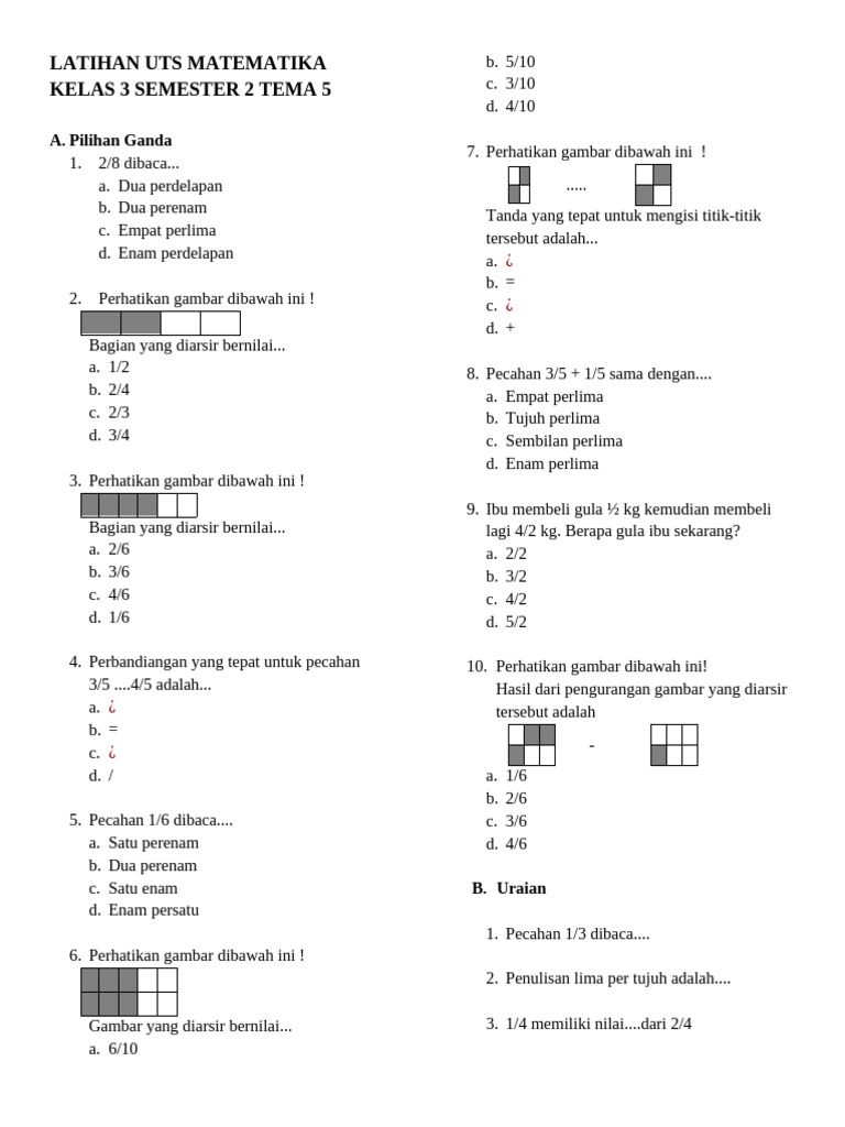Latihan Uts MTK Kelas 3 Sem 2 | PDF