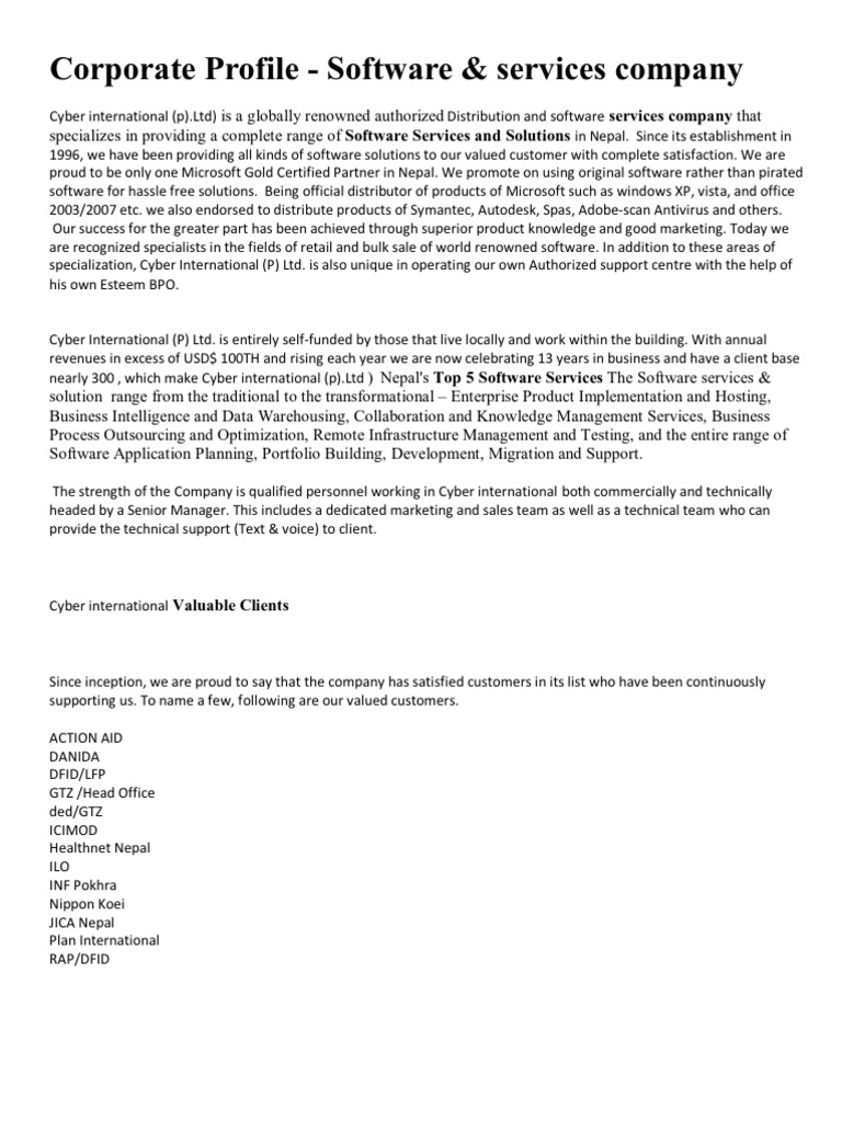 Corporate Profile - Software & Services Company | PDF | Business ...