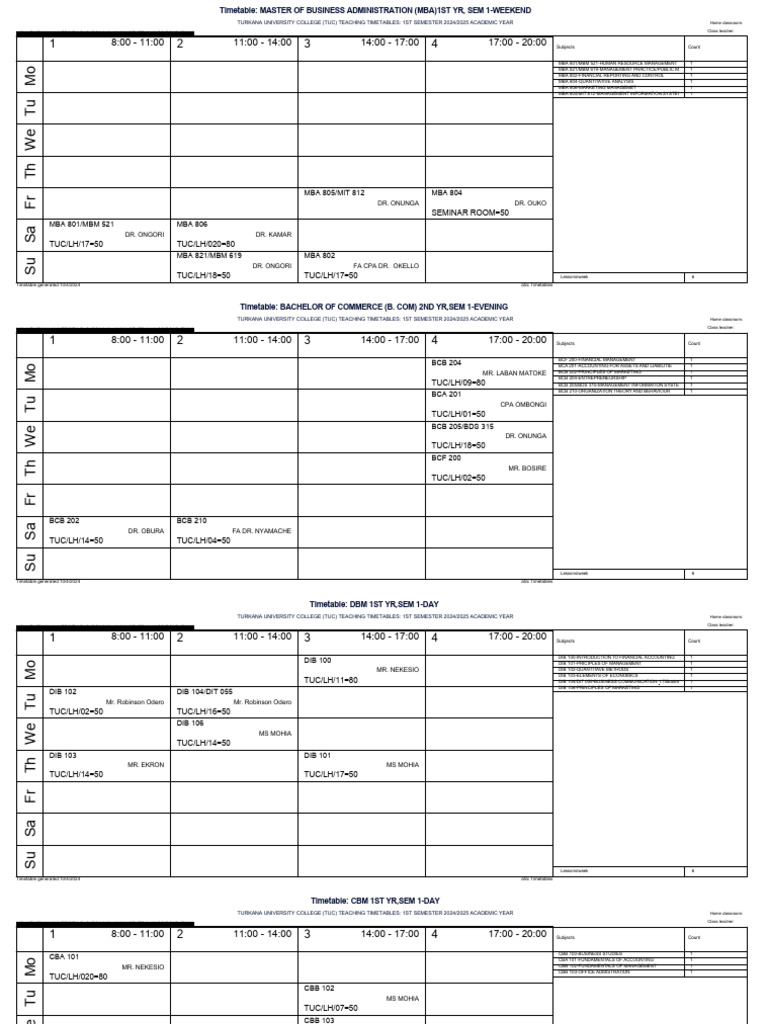 New Teaching Timetable 2024-2025 1ST Semester | PDF