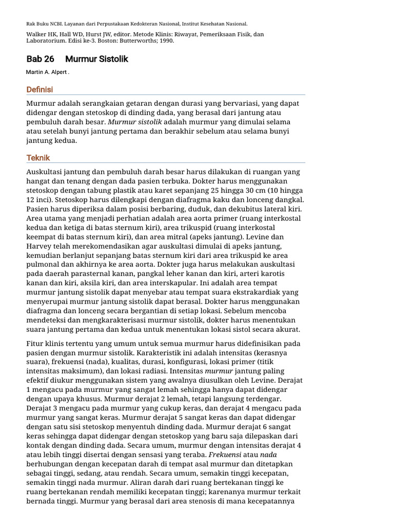 Murmur Sistolik - Metode Klinis - Rak Buku NCBI | PDF