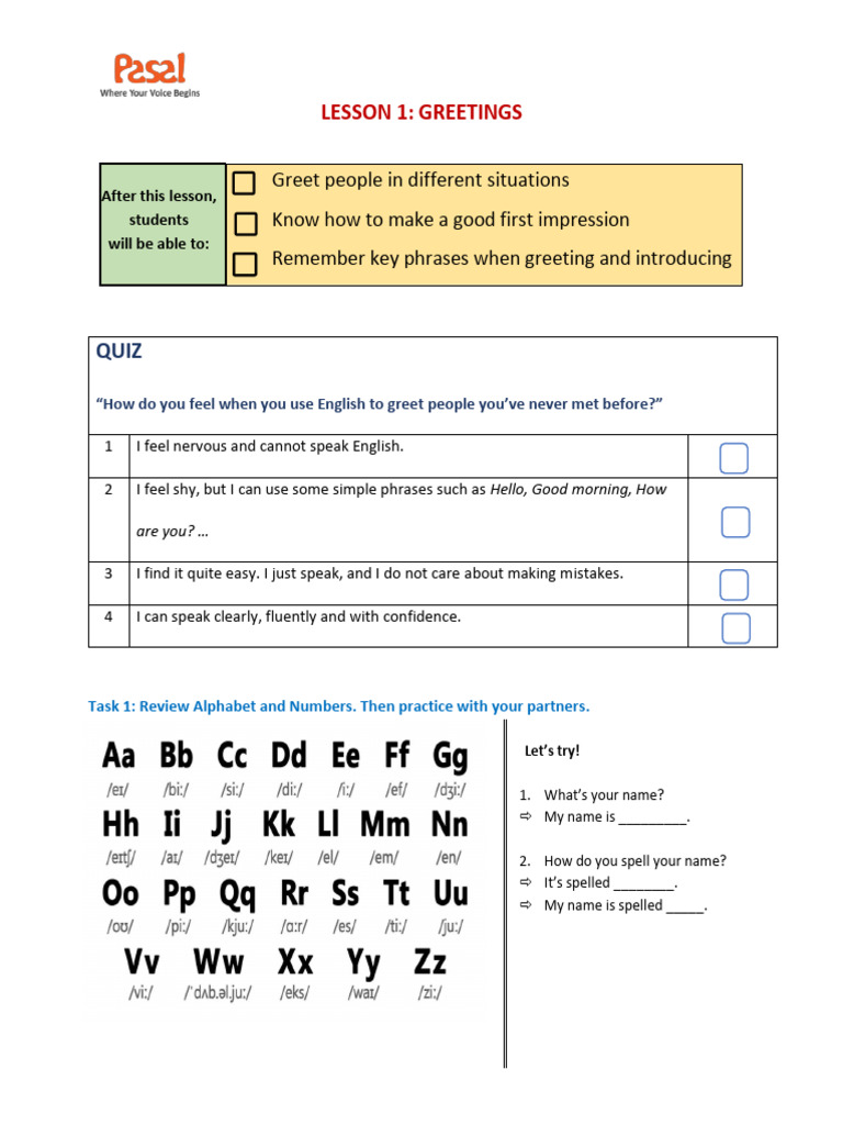 LESSON 1 - Greetings | PDF