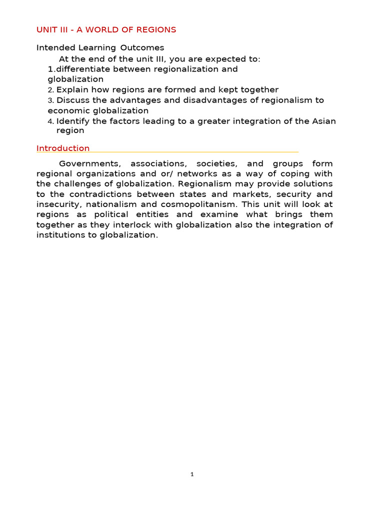 Unit Iii - A World of Regions | PDF