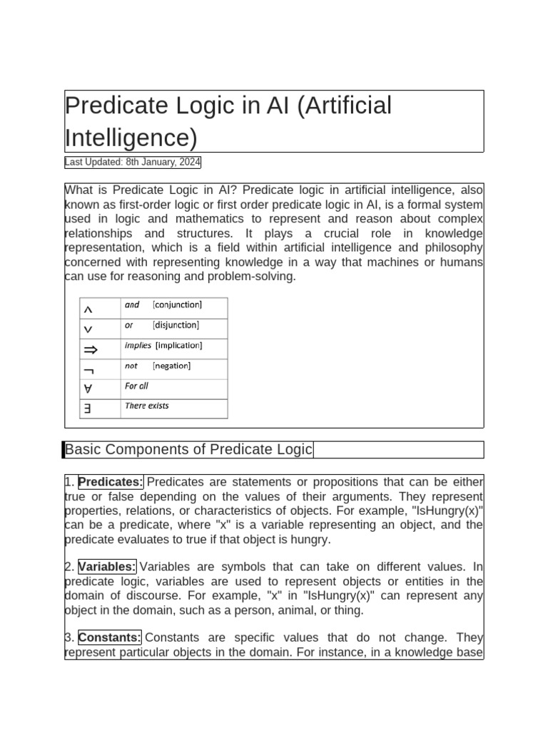 Using Predicate Logic Abd Representing Simple Facts Using Predicate Logic | PDF | Logic | First ...