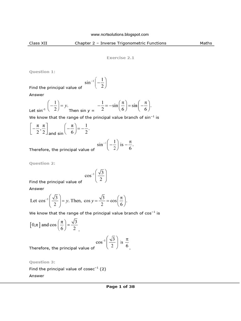 Ch-2 Inverse Trigonometric Functions | PDF