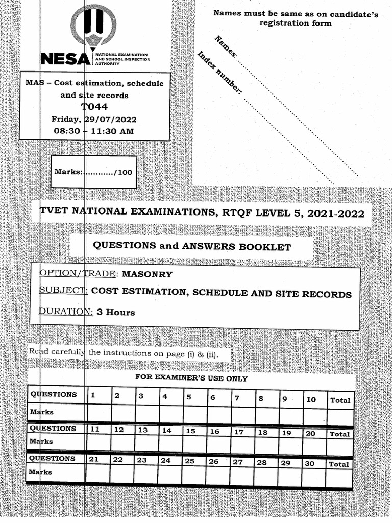 2022 T044 Cost Estimation Schedule and Site Records TVET2022 | PDF