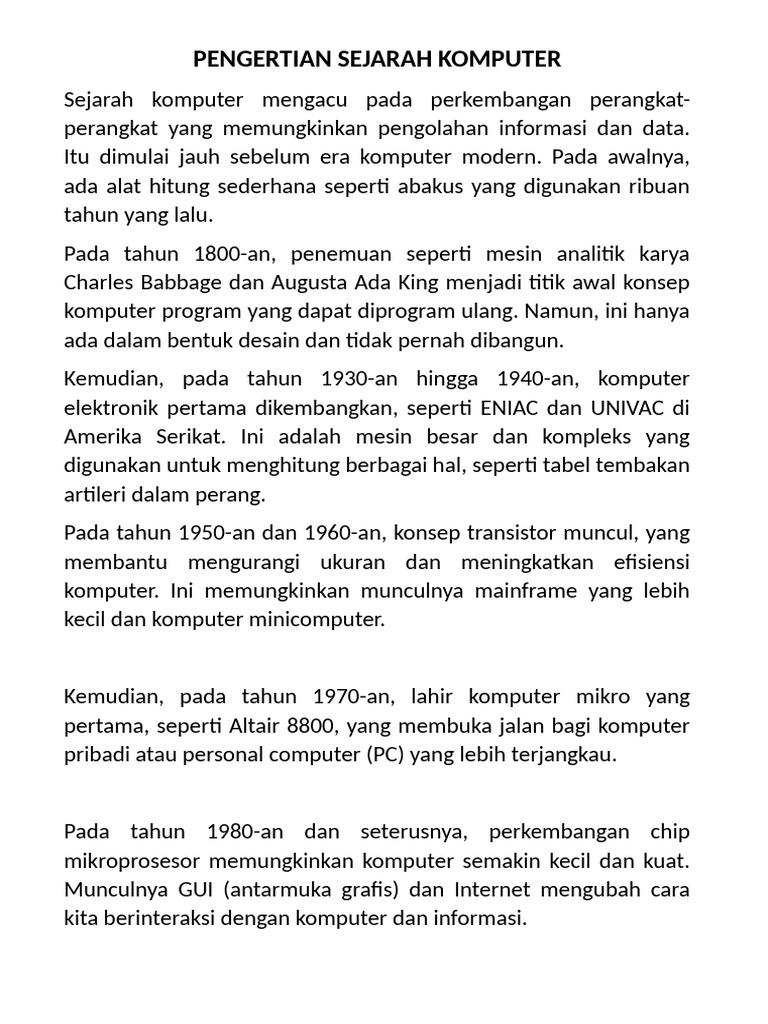 PENGERTIAN SEJARAH KOMPUTER | PDF