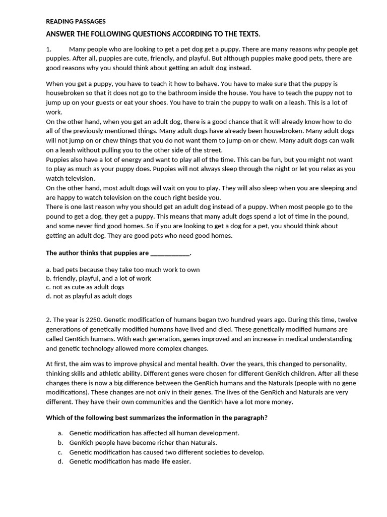 Reading Passages | PDF