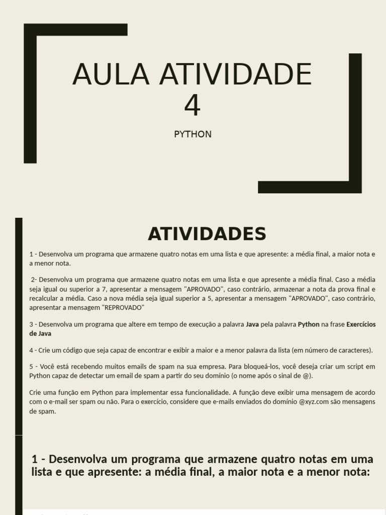 Aula Atividade 04 Python | PDF
