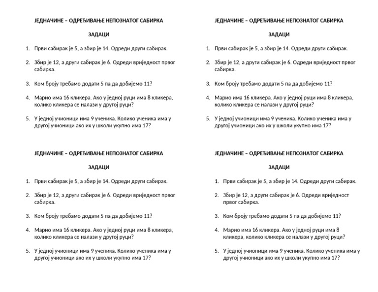 91 Jednacine Nastavni Listic | PDF