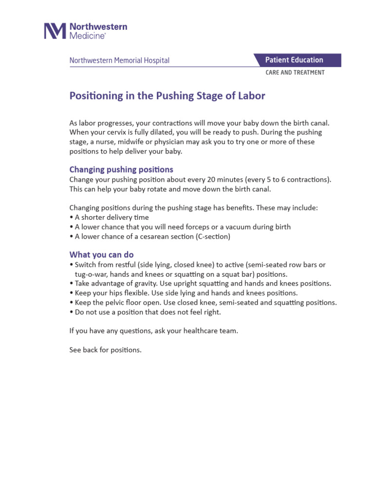 Northwestern Medicine Pushing Stage of Labor | PDF