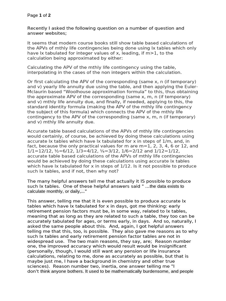 "Actuarial" Tables | PDF