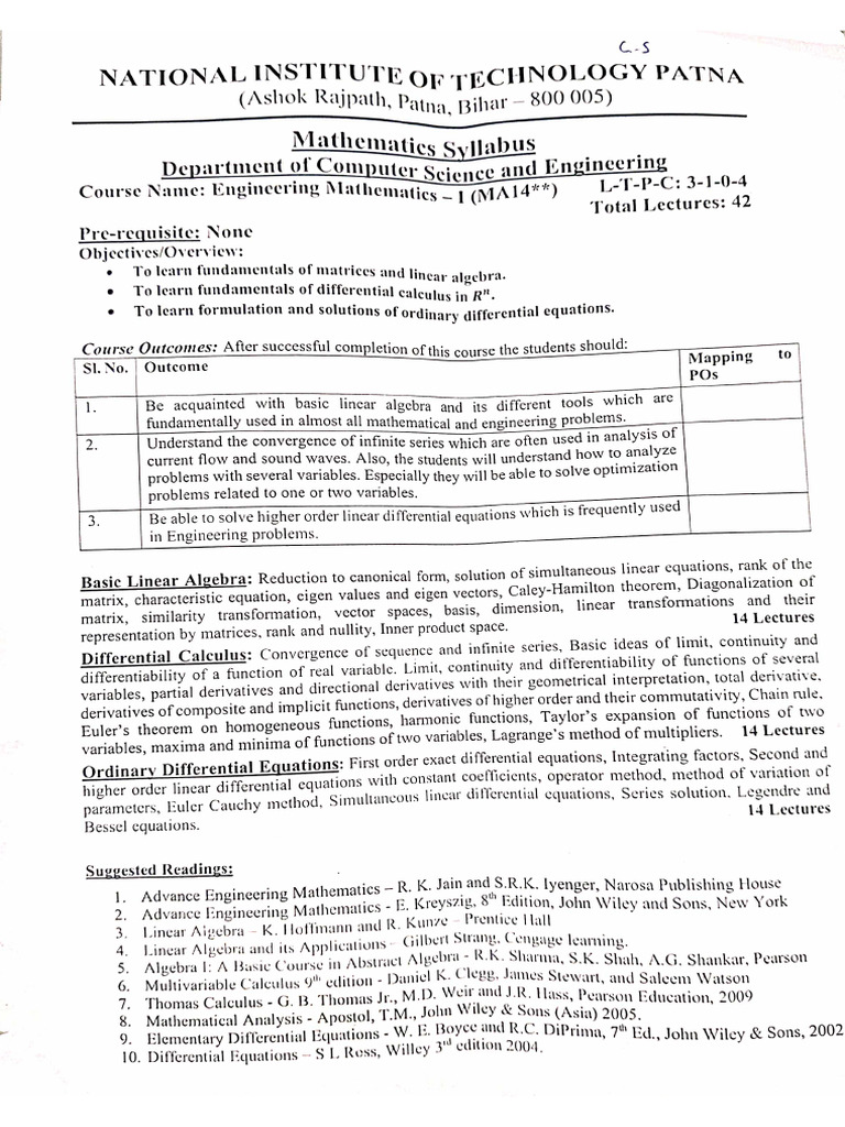 MA14102 Engg Mathematics Syllabus | PDF