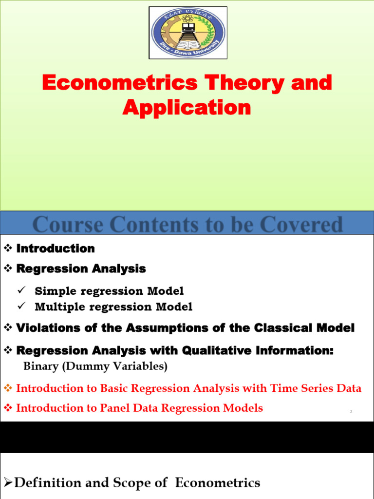 Econometrics Part One Pdf Econometrics Finance And Money Management
