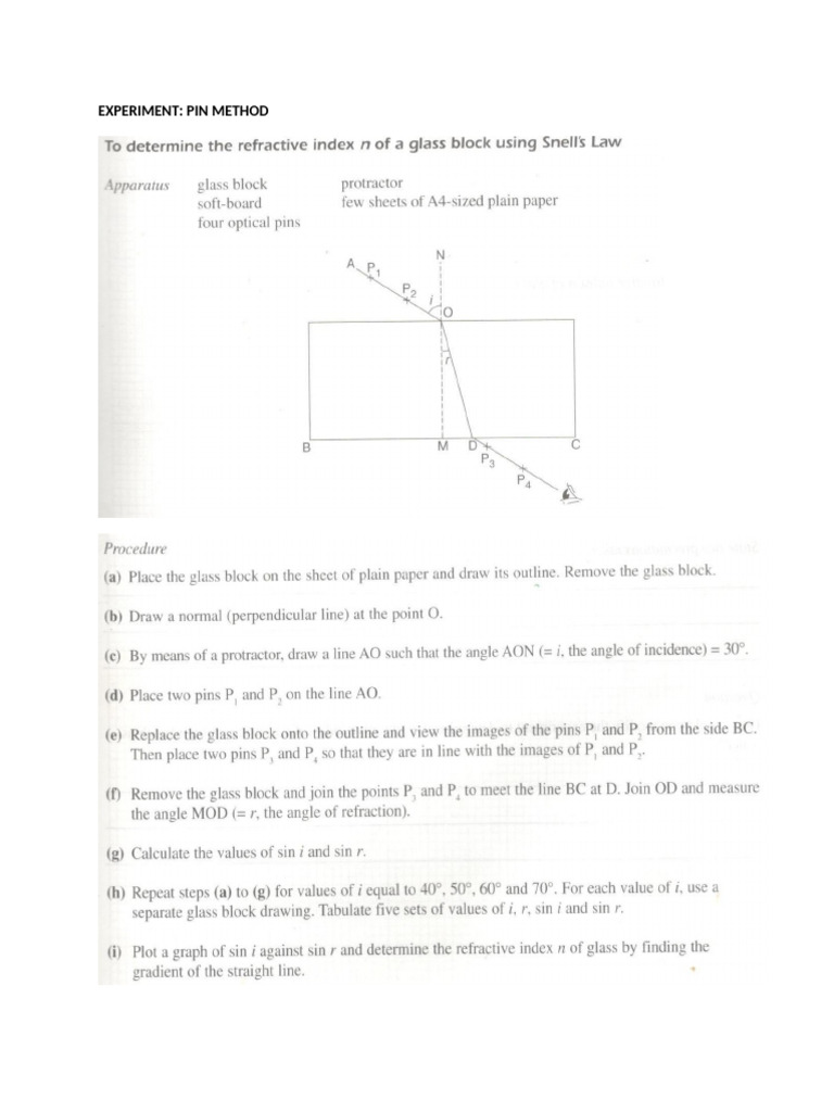 EXPERIMENT Refraction Pin Method | PDF