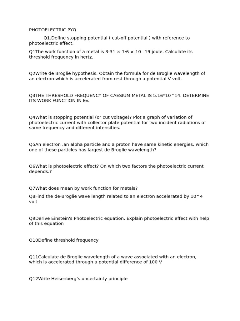 Photoelectric Pyq | PDF