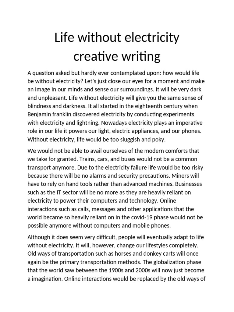 Creative Writing Life Without Electricity | PDF