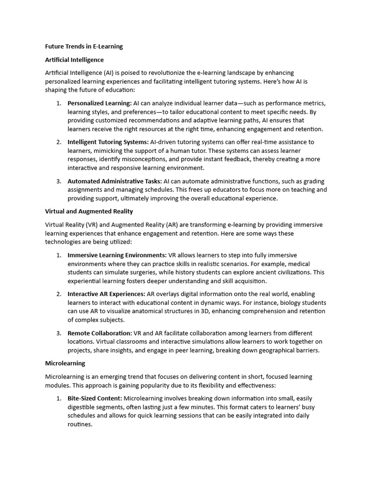 Future Trends in E-Learning | PDF