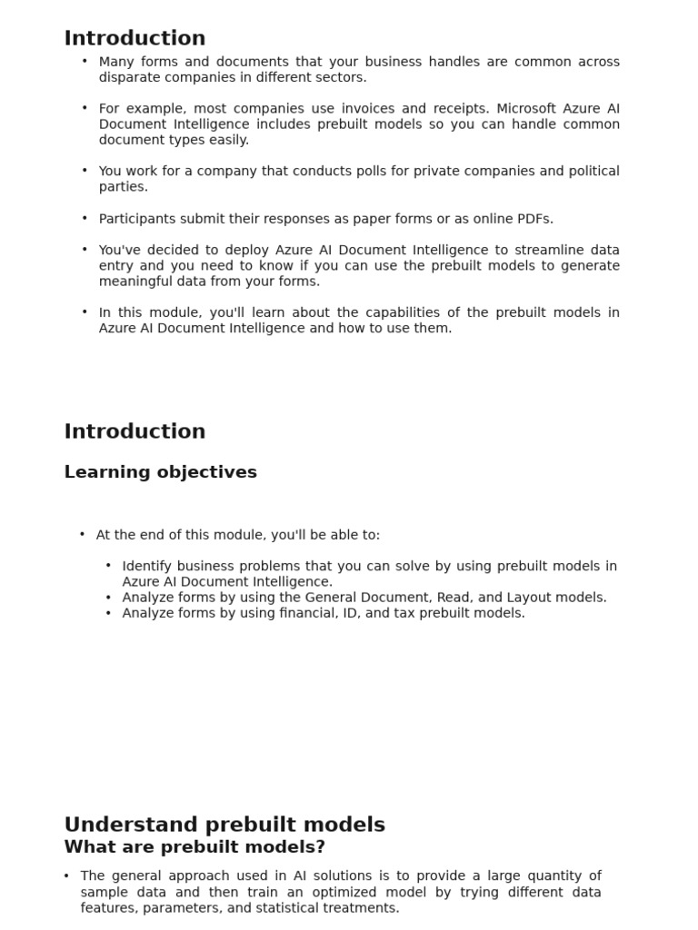 02 Use Prebuilt Document Intelligence Models | PDF | Artificial Intelligence | Intelligence (AI ...