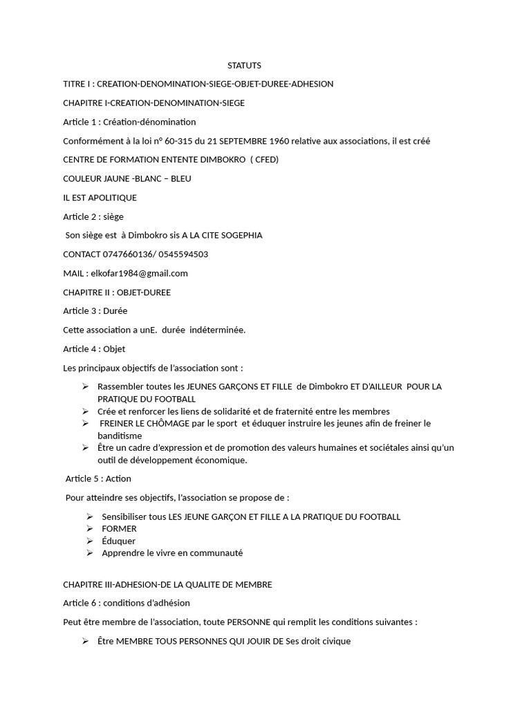 STATUTS Exemple | PDF