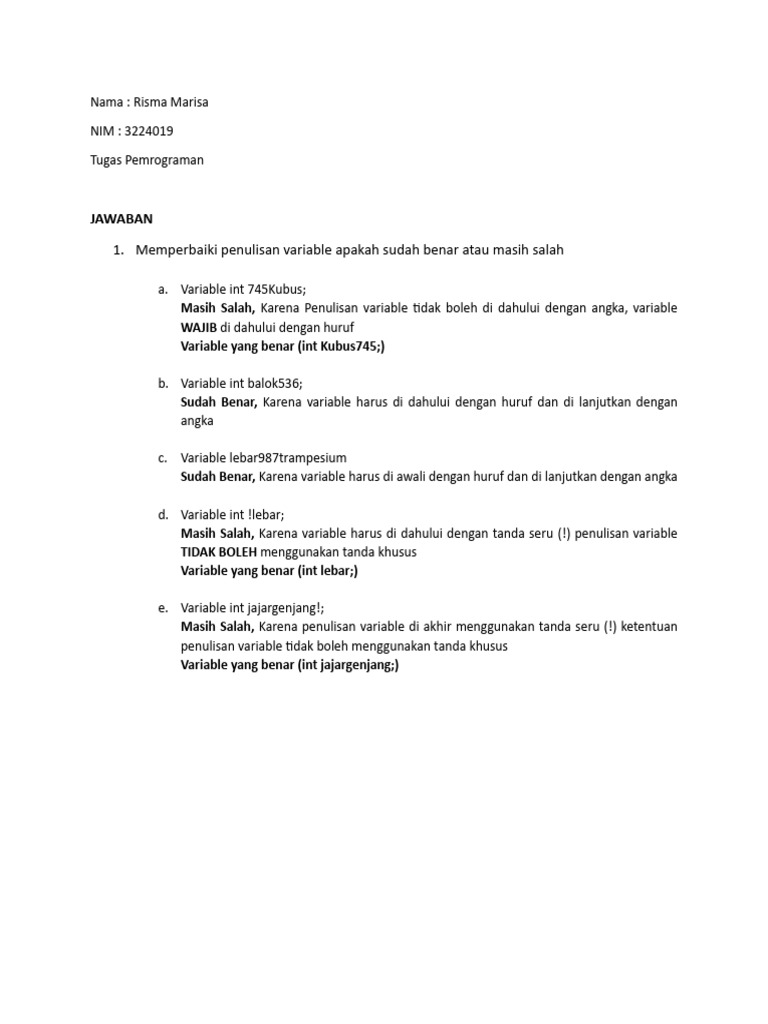 Pemrograman Risma Marisa (3224019) (1) | PDF