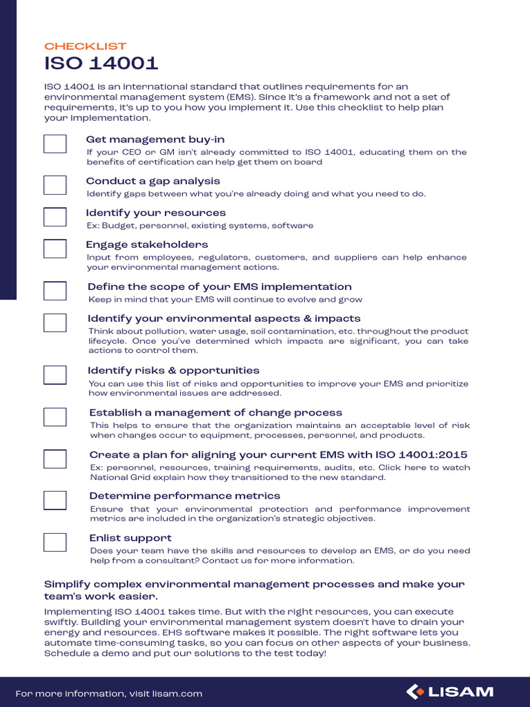 ISO 14001 Checklist | PDF