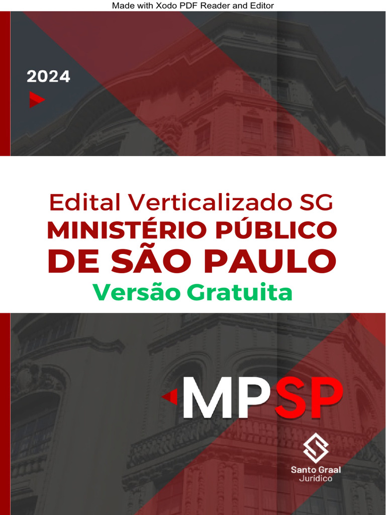 Edital Verticalizado SG - MPSP 96° - Gratuito - Atualizado 2024-1 | PDF