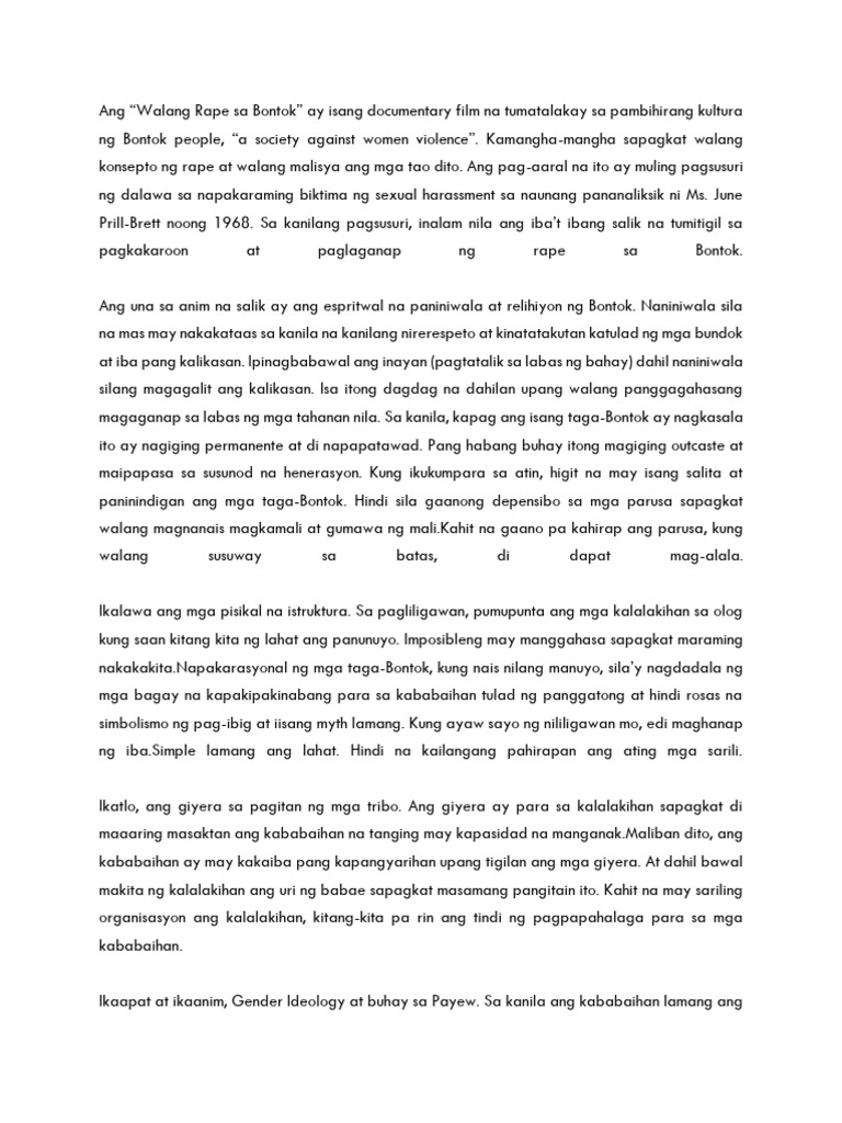 Walang Rape Sa Bontoc Reviews | PDF