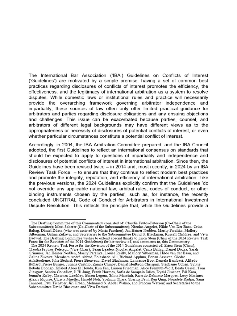 Commentary On 2024 IBA Guidelines On Conflicts of Interest | PDF ...