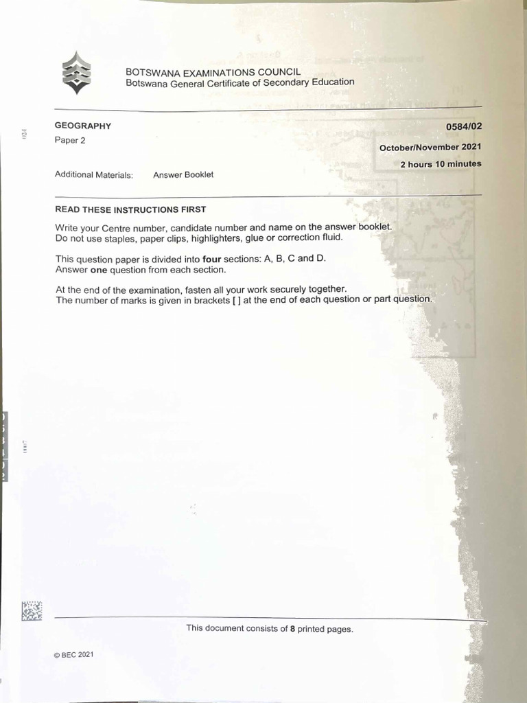 Bgcse Geo Paper 2 2021 | PDF