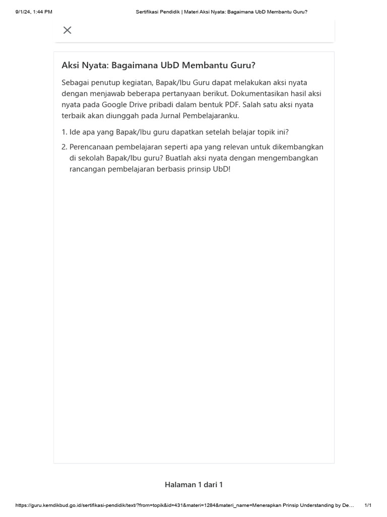 MODUL 1 TOPIK 1 Sertifikasi Pendidik _ Materi Aksi Nyata_ Bagaimana UbD Membantu Guru_ | PDF