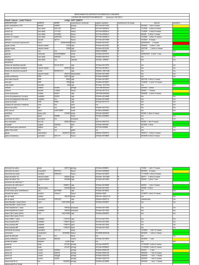 brayan insumos.xlsx - Hojas de cálculo de Google | PDF