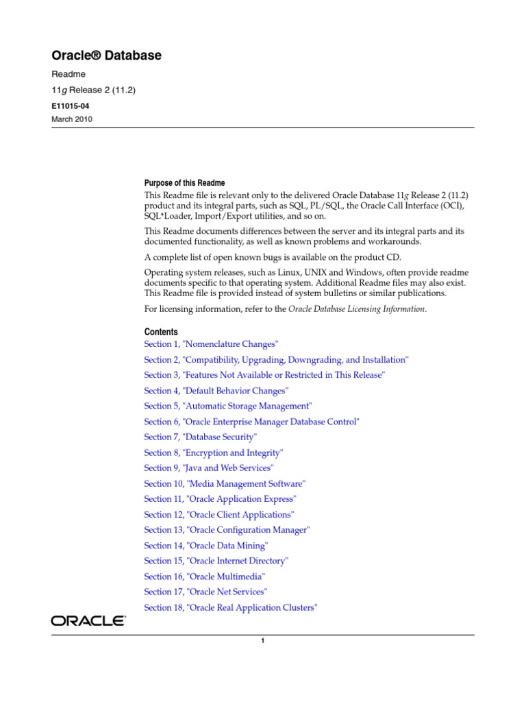 Oracle® Database: Readme 11g Release 2 (11.2) | PDF | Oracle Database ...