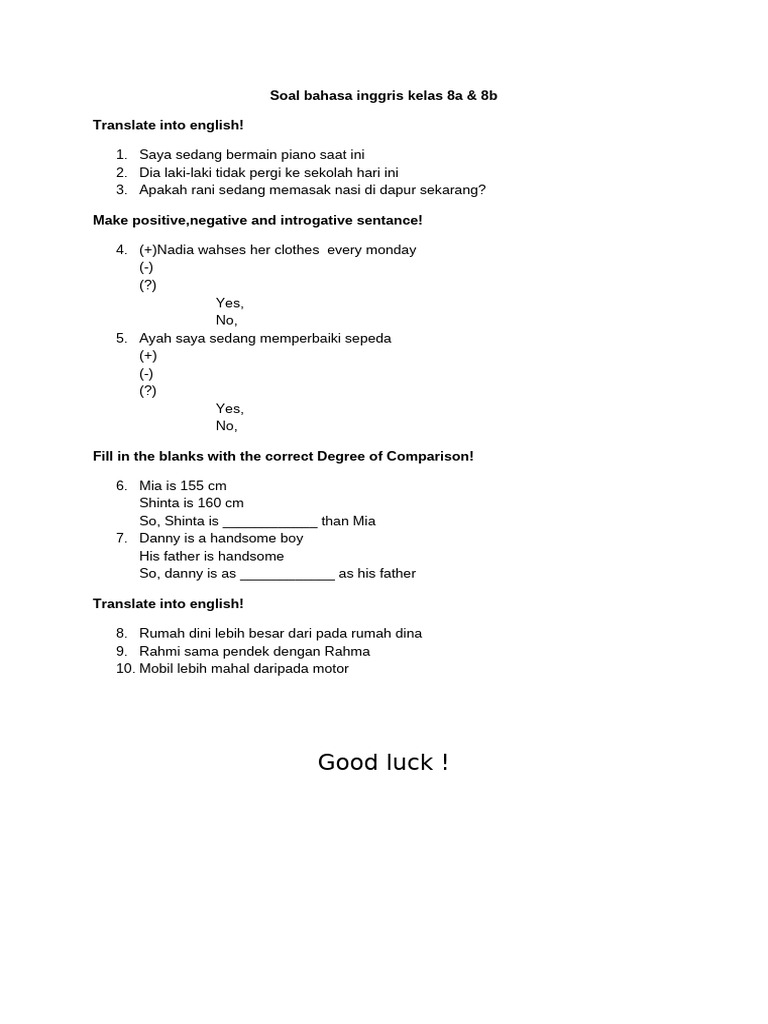 Soal Bahasa Inggris Semester 2 Podok | PDF