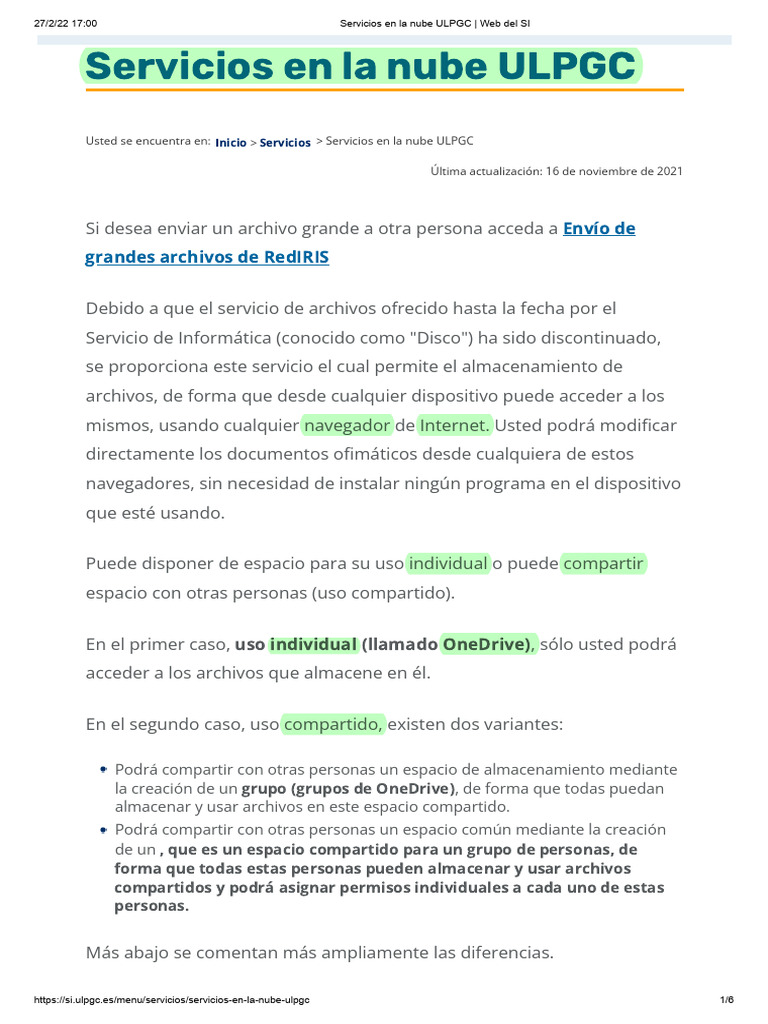 Servicios en La Nube ULPGC - Web Del SI | PDF
