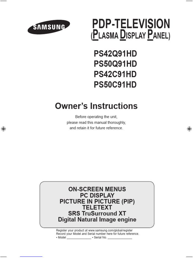 Pdp-Television P D P: (Lasma Isplay Anel) PS42Q91HD PS50Q91HD PS42C91HD ...