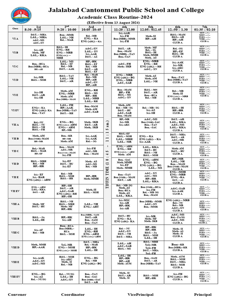 Secondary Class Routine -2024 | PDF