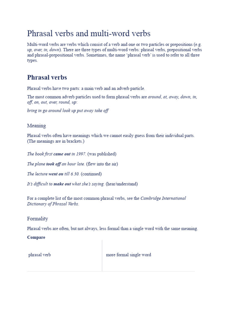 Phrasal Verbs and Multi-Word Verbs | PDF