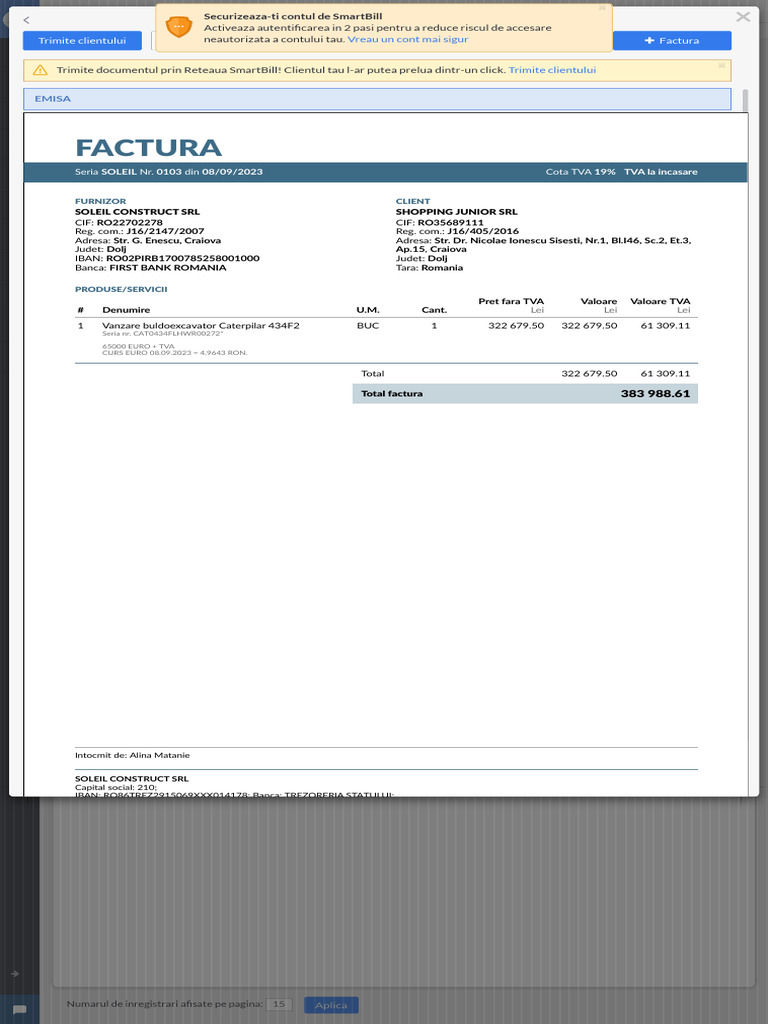 Raport Facturi Emise - SmartBill | PDF