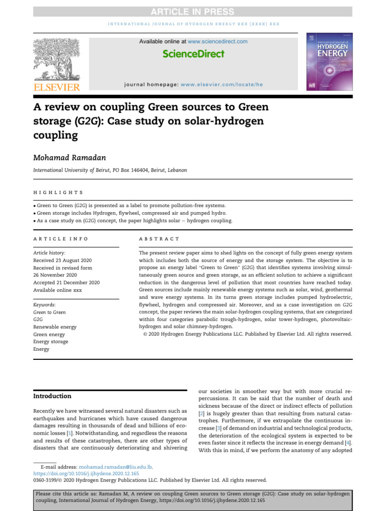 A review on coupling Green sources to Green storage (G2G) Case study on ...