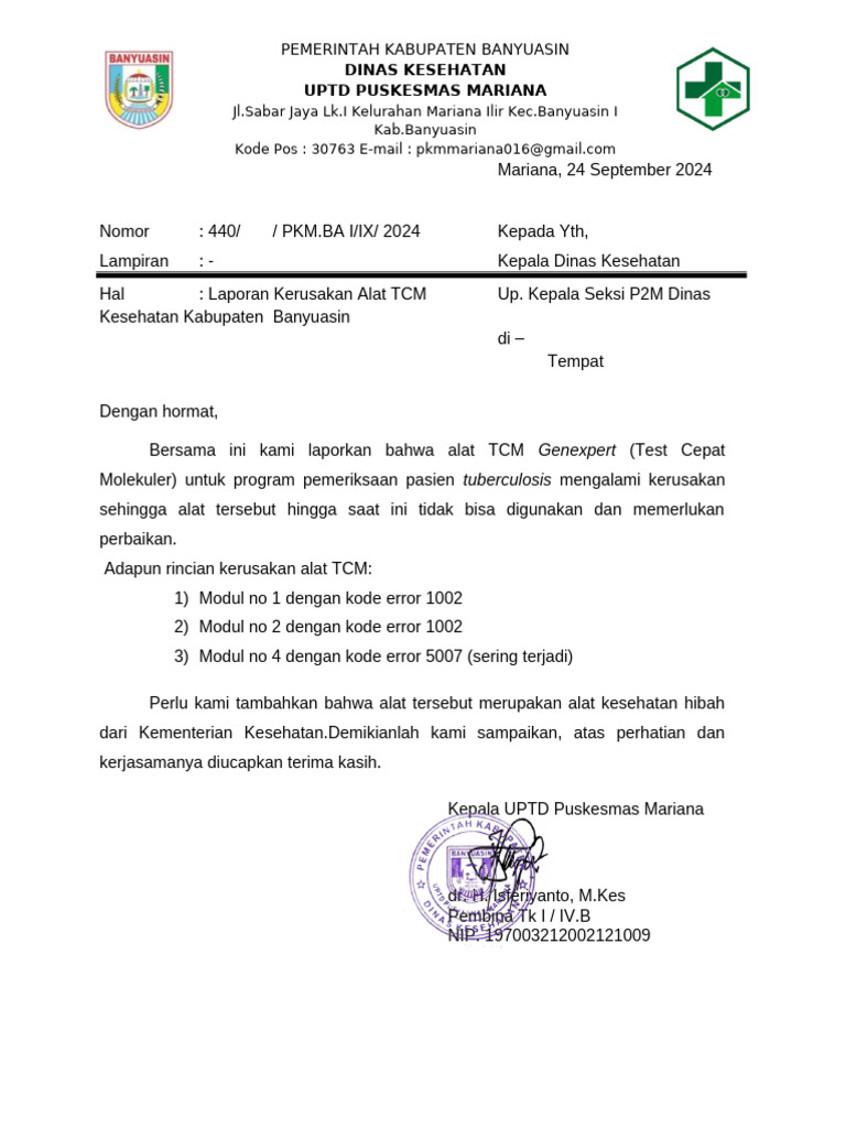 Permohonan Perbaikan Alat TCM | PDF