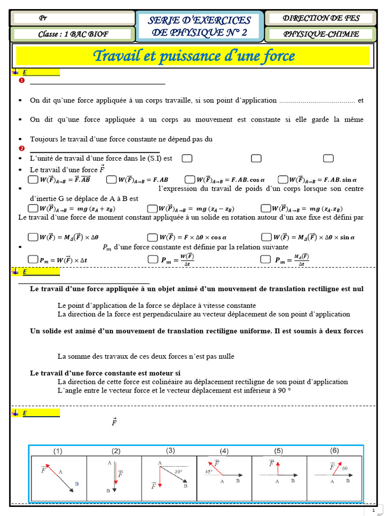 Série PHYSIQUE 2 Travail Et Puissance D'une Force | PDF