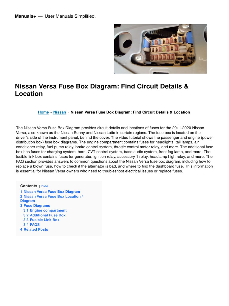Nissan Versa Fuse Box Diagram | PDF
