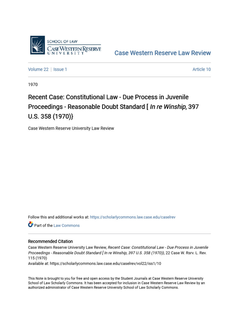 Recent Case - Constitutional Law - Due Process in Juvenile Proceed | PDF