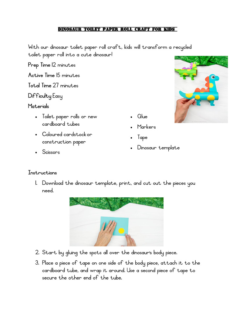Dinosaur Toilet Paper Roll Craft For Kids Instructions | PDF