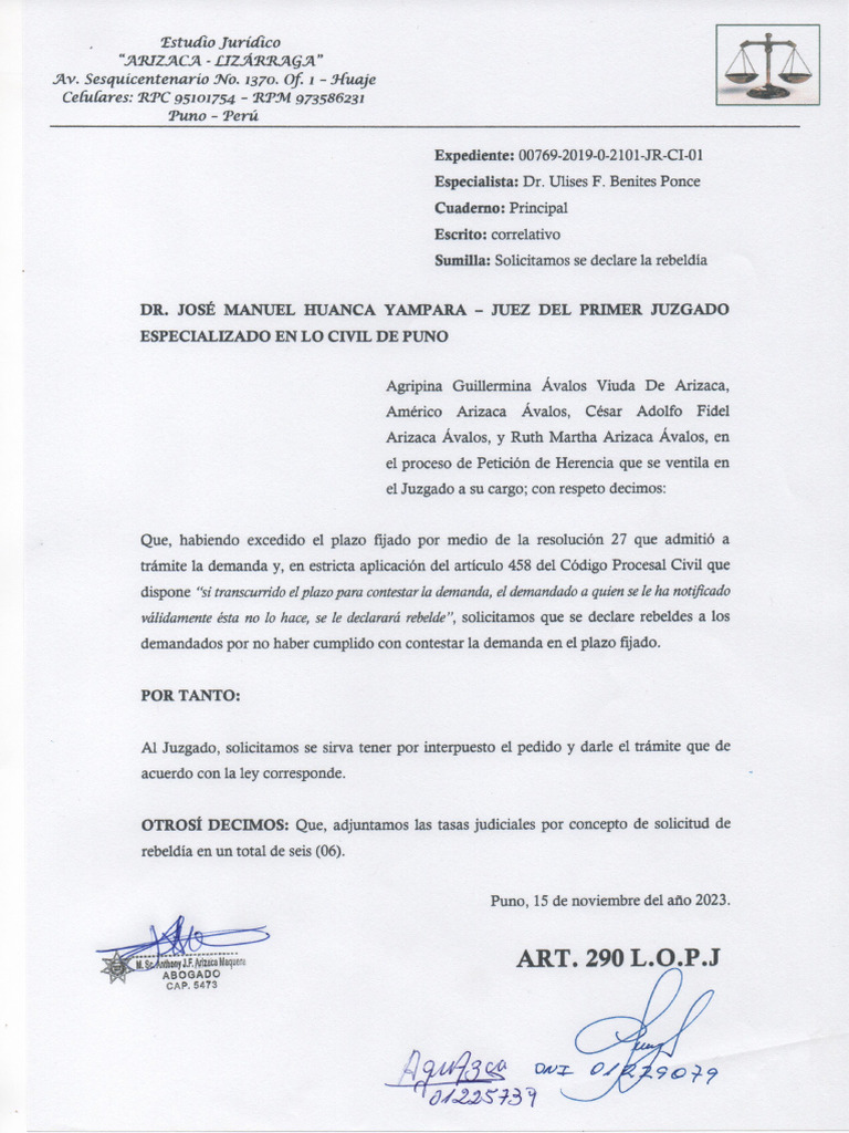 Solicito Declaración de Rebeldía | PDF
