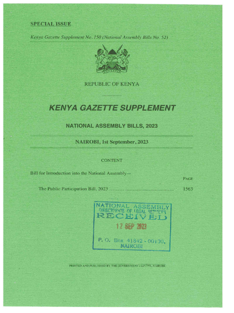 The Public Participation Bill, 2023 (National Assembly Bills No 52) - 1 ...