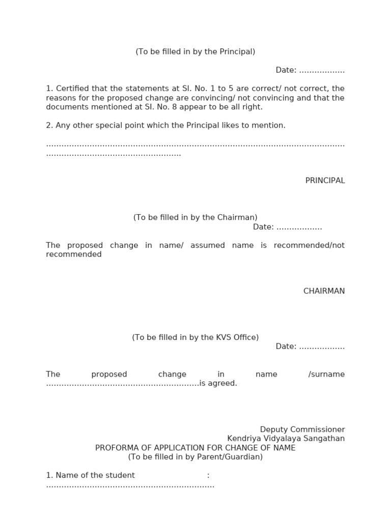 KVS Proforma For Change in Student Name | PDF