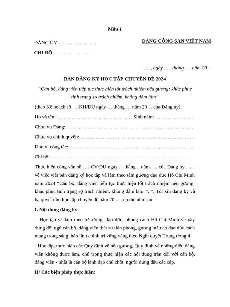 Ban Dang Ki Hoc Tap Va Lam Theo Loi Bac 2024 | PDF